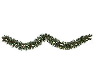 NEARLY NATURAL 9' Frstd Swiss Pine Garland W/lites/berries Arly Natural - One-color