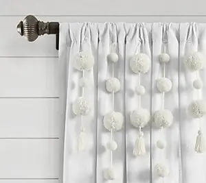 LUSH DECOR Boho Pom-pom Tassel Linen Window Panel 52x63 By