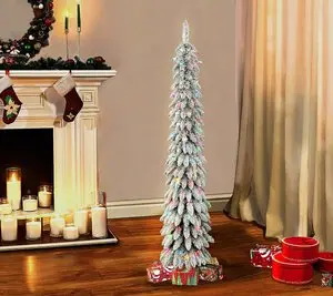 PULEO INTERNATIONAL Puleo 6' Prelit Flocked Alpine Pencil Tree, 261 Tips