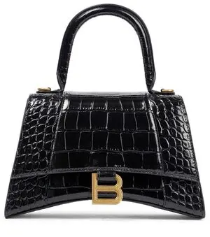 Balenciaga Hourglass Xs Croc-effect Leather Crossbody Bag - Black