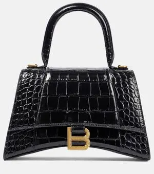 Balenciaga Hourglass Xs Croc-effect Leather Crossbody Bag - Black