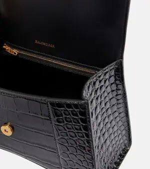 Balenciaga Hourglass Xs Croc-effect Leather Crossbody Bag - Black