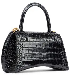 Balenciaga Hourglass Xs Croc-effect Leather Crossbody Bag - Black
