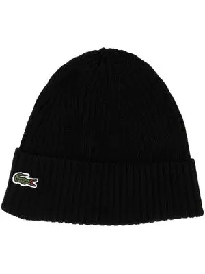 Lacoste Crocodile-Patch Wool Beanie Black