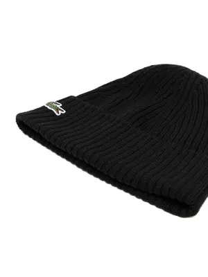 Lacoste Crocodile-patch Wool Beanie - Black