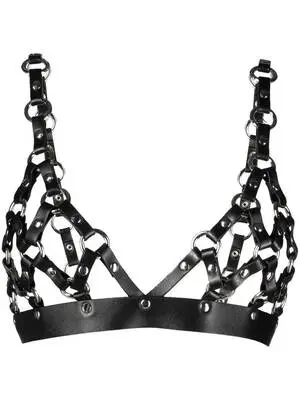 Roberto Cavalli Leather Harness Cropped Top - Black