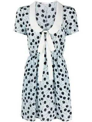 Red Valentino Pussy Bow-collar Cherry Print Dress