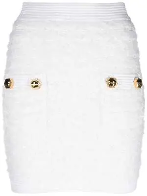 Balmain Fitted Tweed Mini Skirt - White
