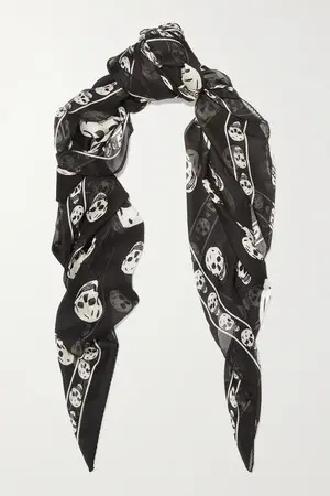 Alexander McQueen Printed Silk-chiffon Scarf - Black