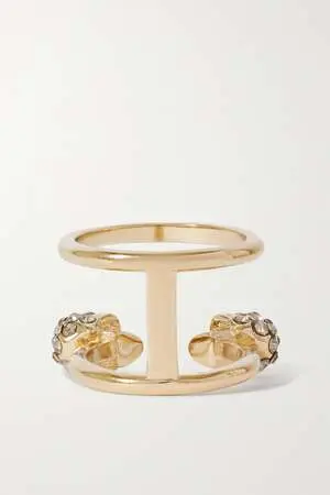 Alexander McQueen Tone Crystal Embellished Skull Ring - Gold
