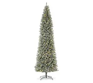 GLITZHOME 11' Pre-lit Flocked Pencil Fir Artifi Cial Christmas - One-color