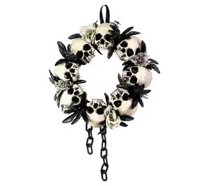 HAUNTED HILL FARM 15.7' Skulls And Chains Wreat H, Halloween - One-color
