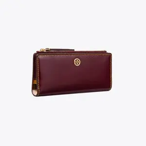 Tory Burch Tory Burch Robinson Spazzolato Zip Slim Wallet Beetle Berry