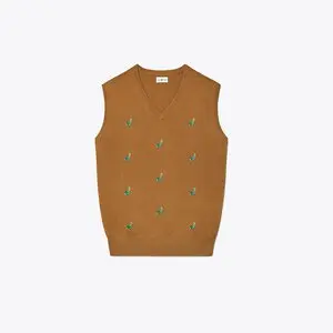 Tory Burch Cashmere Birdie Sweater Vest Allspice