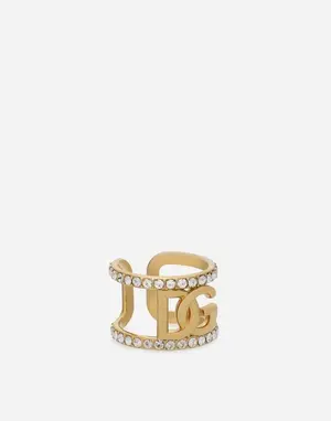 Dolce & Gabbana Open Ring With Rhinestones And Dg Logo