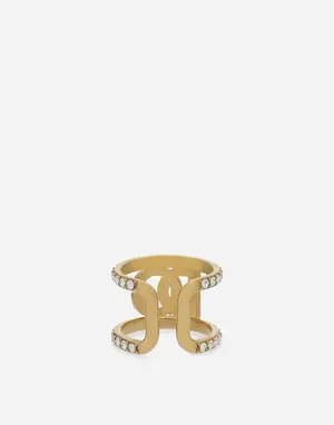 Dolce & Gabbana Open Ring With Rhinestones And Dg Logo