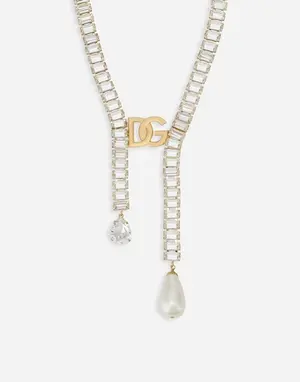 Dolce & Gabbana Necklace With Pearls, Rhinestones, And Dg Logo