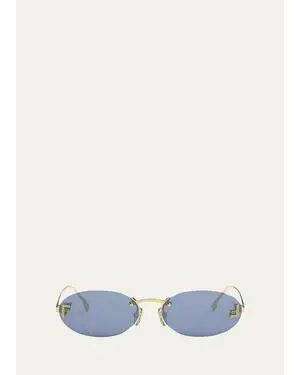 Fendi Embellished FF Oval Sunglasses Blugld
