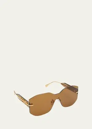 Fendi Fendi Rectangular Shield Sunglasses Sengld/brn