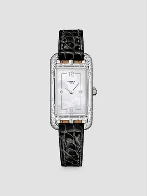 Hermès Nantucket 33mm Stainless Steel, Diamond & Alligator Strap Watch