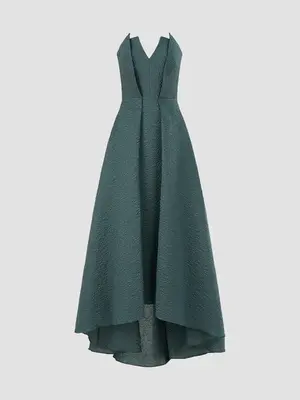 Theia Imogen Strapless High-low Jacquard Gown - Pine