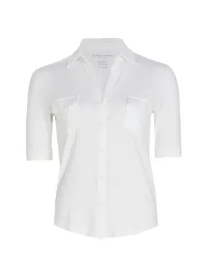 Majestic Filatures Soft Touch Elbow-sleeve Pocket Shirt - Blanc