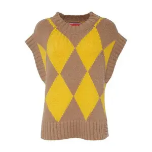 La DoubleJ Argyle Gilet - Camel_yellow