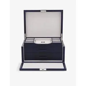 Smythson Mara Three-drawer Leather Jewellery Box - Navy