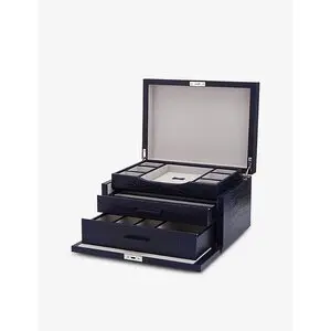 Smythson Mara Three-drawer Leather Jewellery Box - Navy