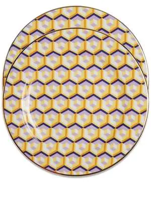 La DoubleJ Set Of Two Geometric-print Dessert Plate - Yellow