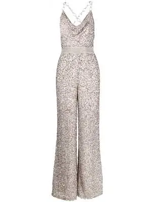 Alice + Olivia Riska Sequin Embellished Cowl Neck Jumpsuit
