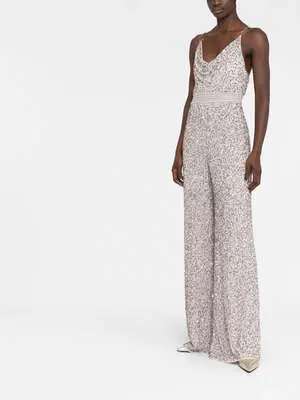 Alice + Olivia Riska Sequin Embellished Cowl Neck Jumpsuit