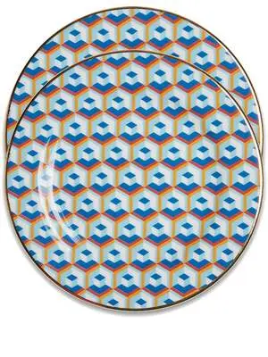 La DoubleJ Set Of Two Abstract-print Desert Plate - Blue