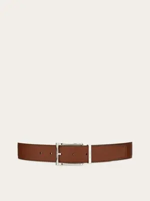 FERRAGAMO Reversible Belt With Rectangular Buckle - Brown
