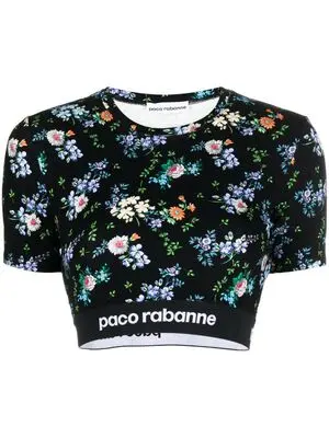 Rabanne Floral-print Crop Top - Black