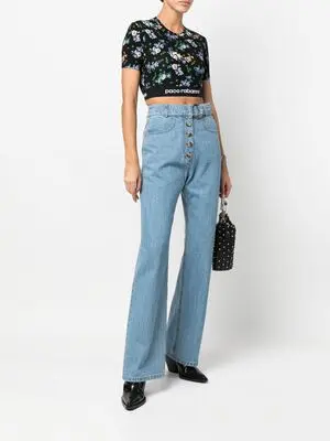 Rabanne Floral-print Crop Top - Black