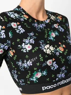 Rabanne Floral-print Crop Top - Black