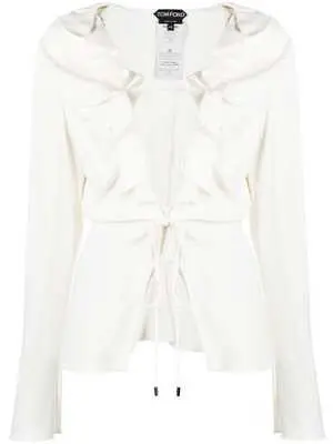 TOM FORD Tie-fastening Long-sleeve Top - Neutrals