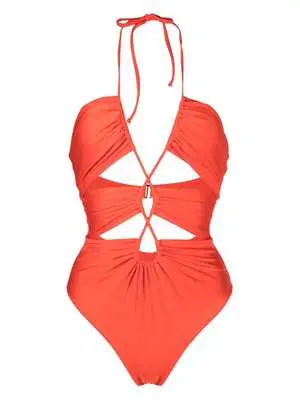 NOIRE SWIMWEAR Cut-out Plunging V-neck One-piece Swimsuit - Orange