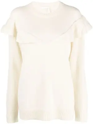 Chloé Ruffle-trim Cashmere Jumper - Neutrals