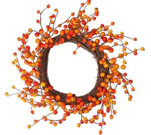 NORTHLIGHT Orange Red Berry & Twig Thanksgiving Wreath 14 - One-color