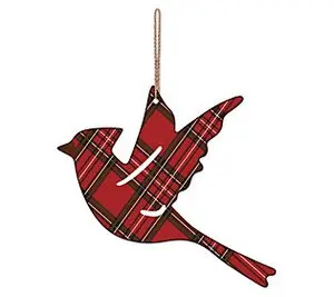 SUNSET VISTA DESIGNS S/4 Plaid Cardinal Ornamen T - One-color