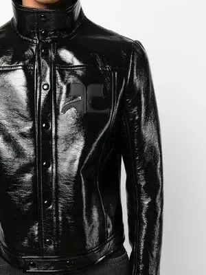 COURREGES Logo-patch Faux Leather Jacket - Black