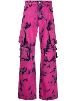 MSGM Two-tone Acid-wash Wide Leg Jeans