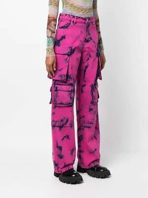 MSGM Two-tone Acid-wash Wide Leg Jeans