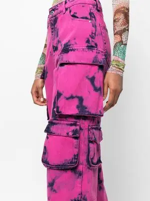 MSGM Two-tone Acid-wash Wide Leg Jeans