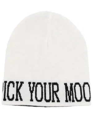 Alberta Ferretti Slogan-print Knitted Beanie - White