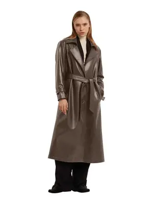 GENTLEHERD Belted Vegan-Leather Trench Jacket - One-color