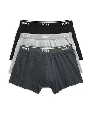 BOSS Classic Cotton Trunks, Pack Of 3 - Light Gray/gray/black