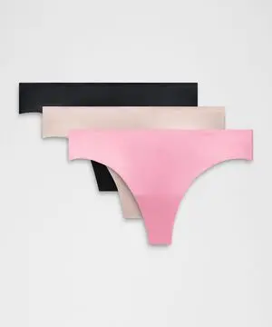 Lululemon Invisiwear Mid-rise Thong Underwear Black/misty Shell/candy Cloud